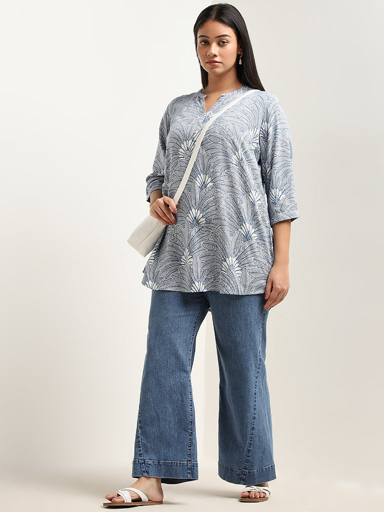 Buy Diza Indigo Leaf Design Straight Kurti from Westside