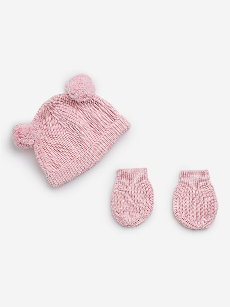 Buy HOP Baby Pink Cotton Cap with Mittens Set from Westside