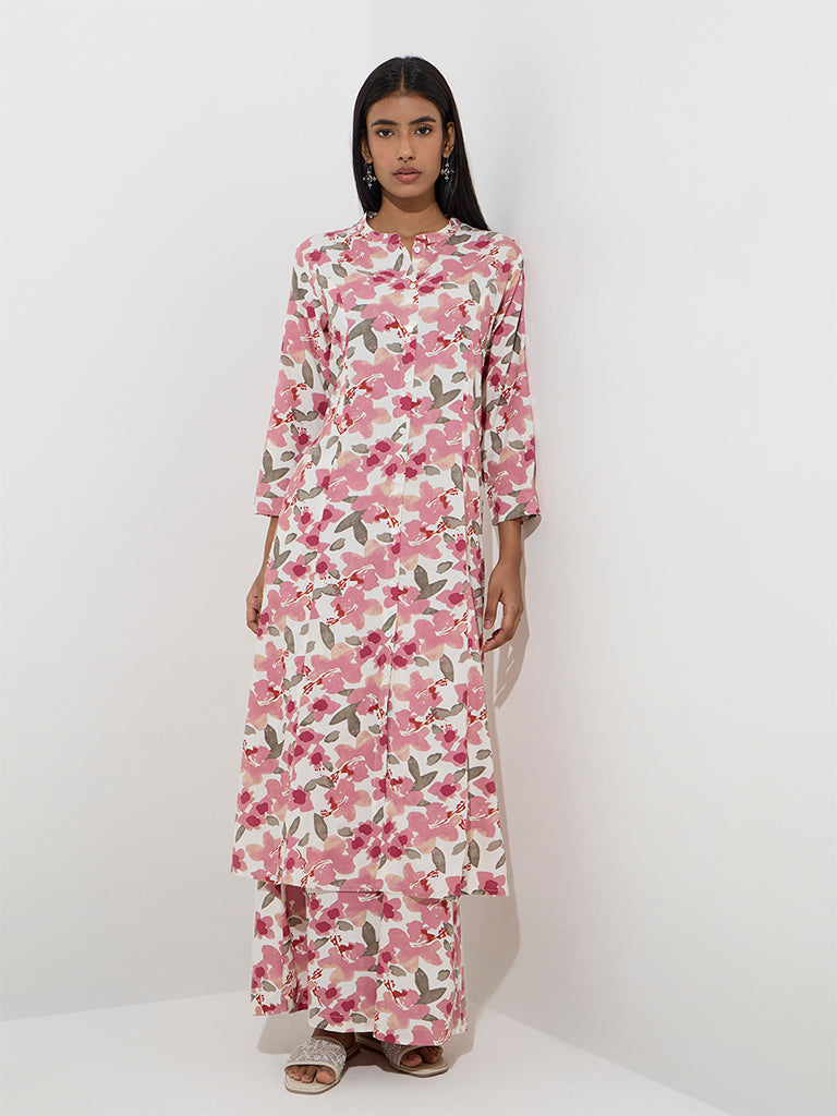Buy Utsa Pink Floral Printed A-Line Kurta from Westside