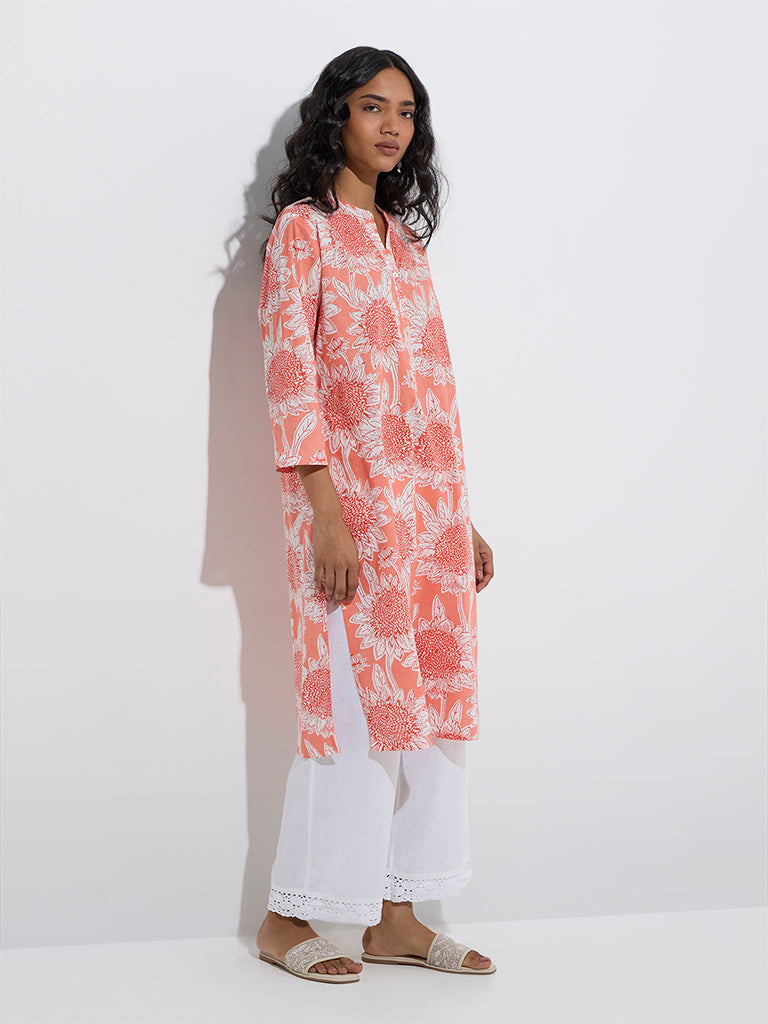 Buy Utsa Coral Floral Design Cotton Straight Kurta from Westside