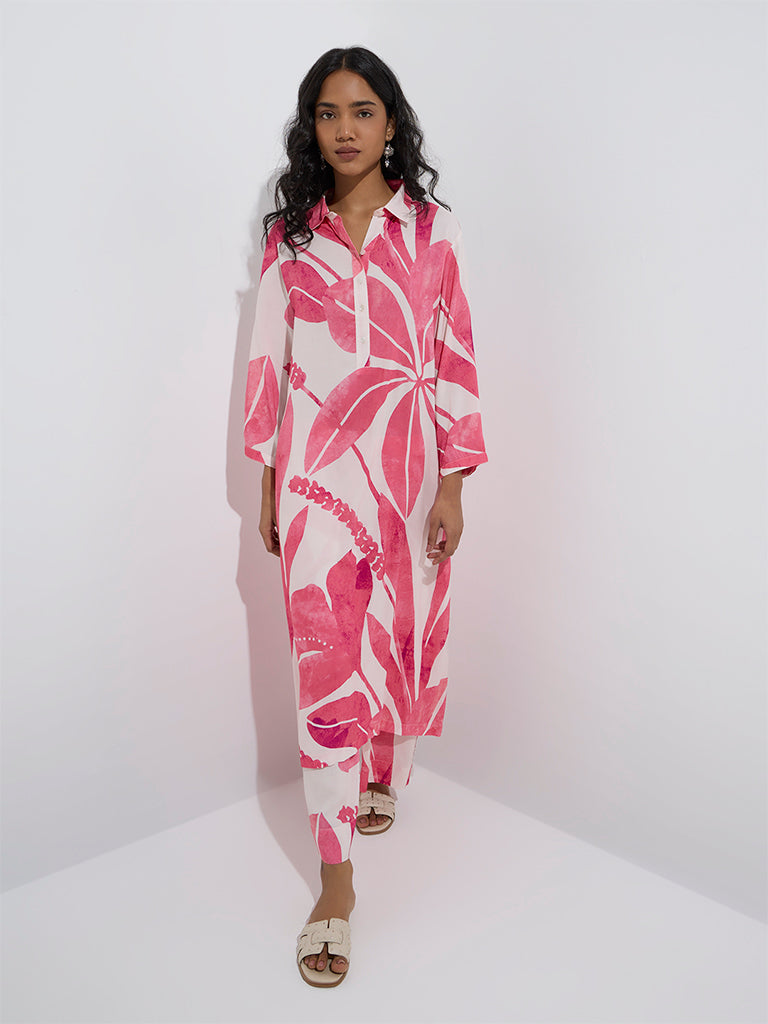 Buy Utsa Pink Foliage Printed A-Line Kurta from Westside