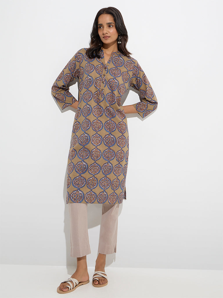 Buy Utsa Mustard Printed Cotton Straight Kurta from Westside