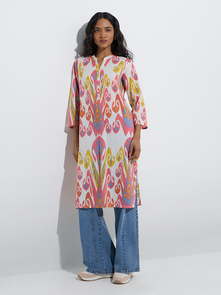 Buy Utsa Pink Ikat Printed Straight Kurta from Westside