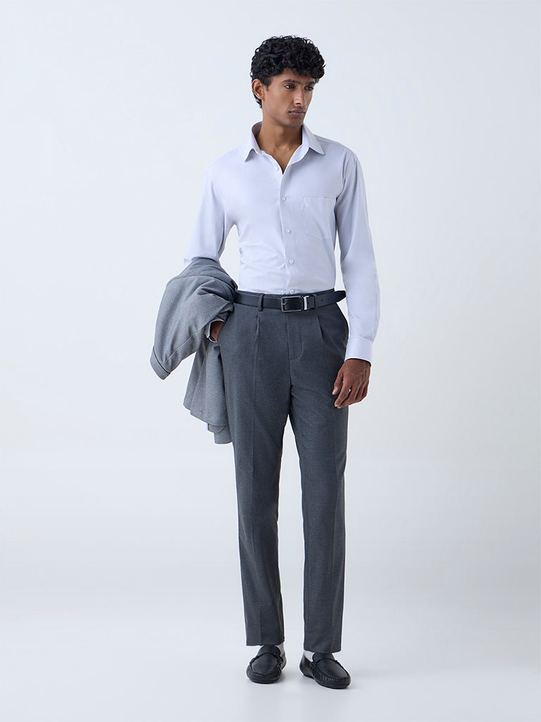 Buy WES Formals Light Grey Solid Relaxed-Fit Cotton Shirt from Westside