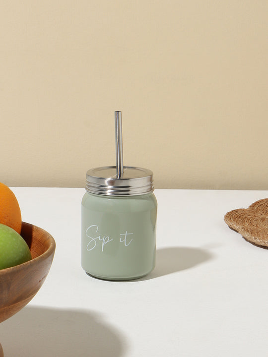 Westside Home Mint Stainless Steel Sip It Bottle with steel straw
