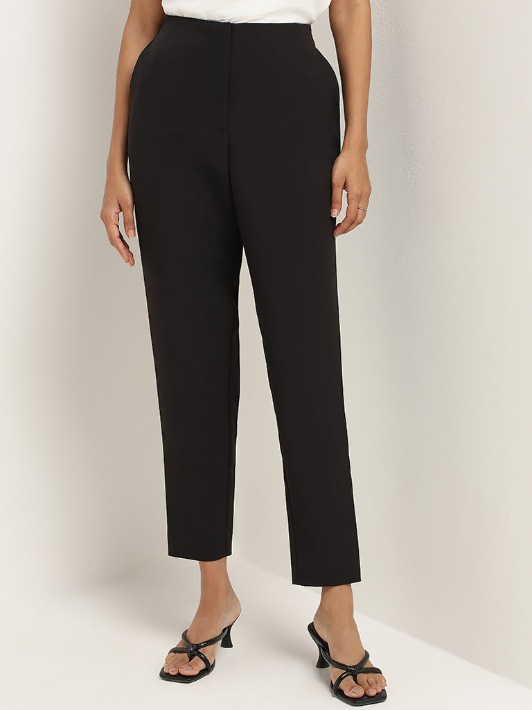 Buy Wardrobe Plain Black Trousers from Westside