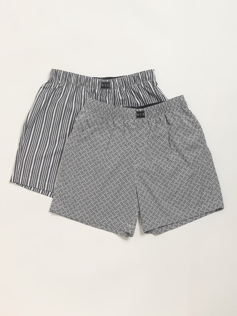 WES Lounge Black Monochrome Boxers - Pack of 2