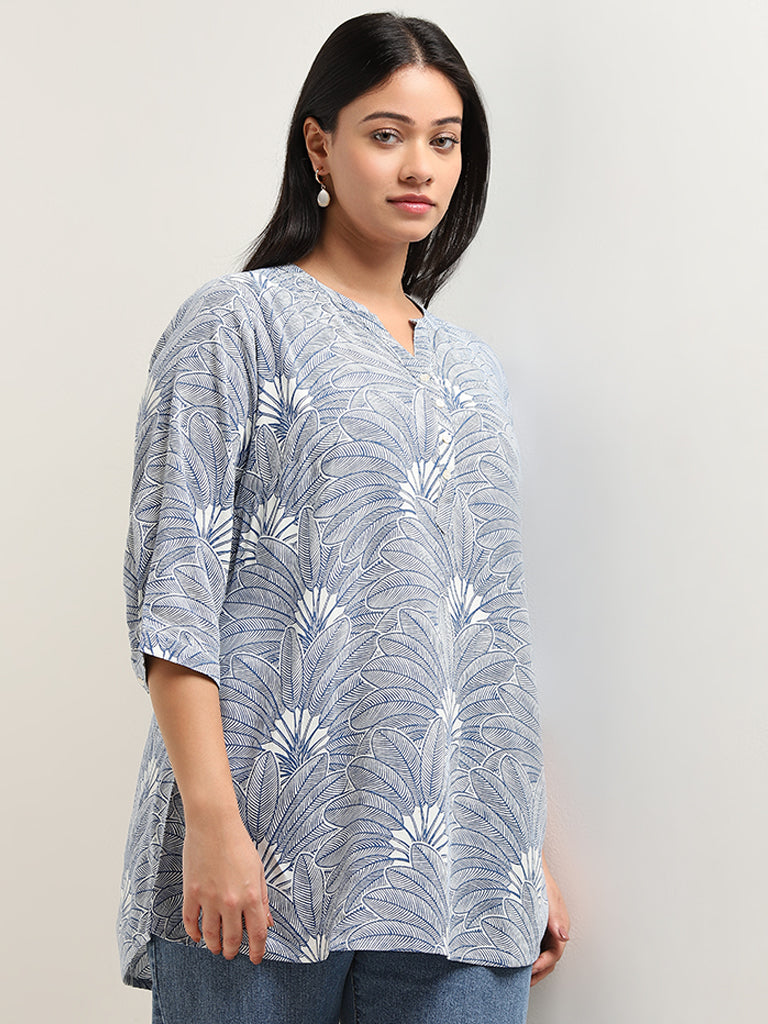 Buy Diza Indigo Leaf Design Straight Kurti from Westside