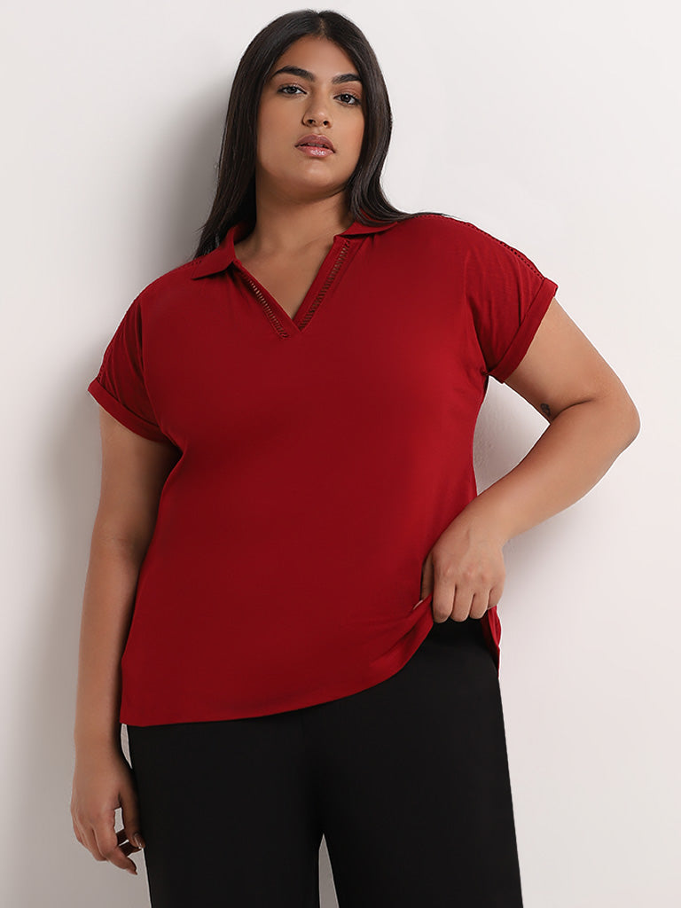 Buy Gia Red Solid Cotton Top from Westside
