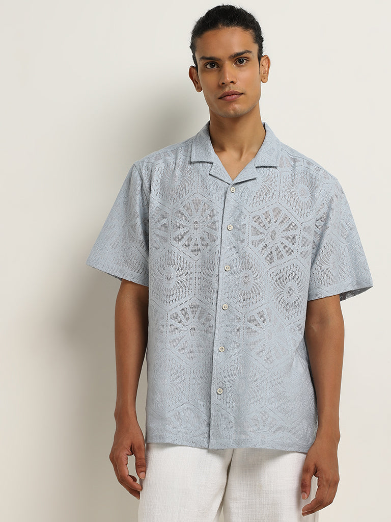 Buy ETA Light Blue Relaxed-Fit Cotton Blend Shirt from Westside