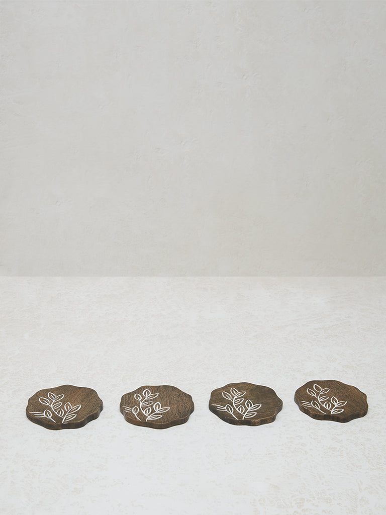 Buy Westside Home Brown Leaf Etched Coasters (Set of 4) from Westside
