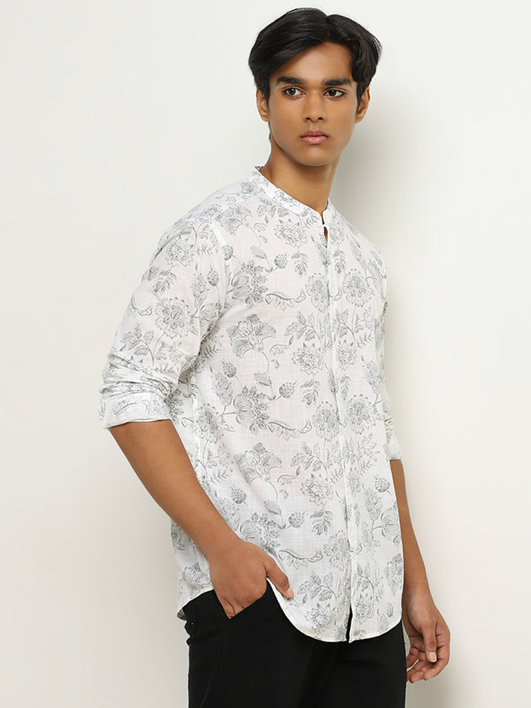Buy ETA White Floral Pattern Resort-Fit Cotton Shirt from Westside