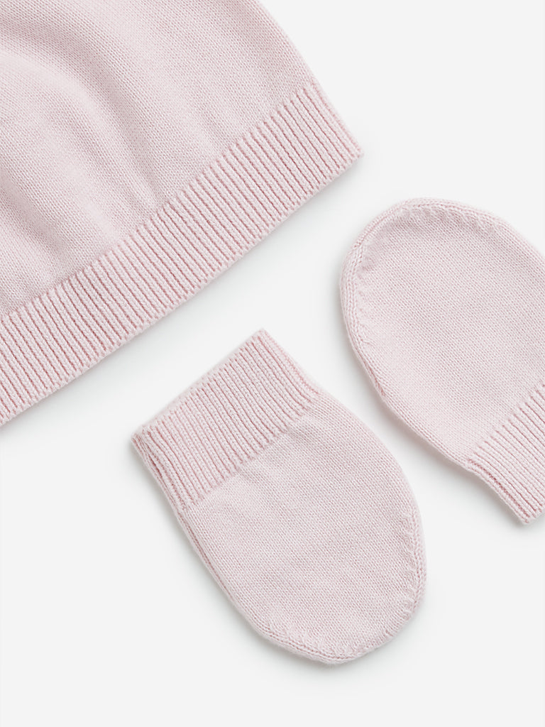 Buy HOP Baby Pink Cotton Cap with Mittens Set from Westside