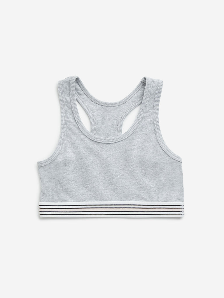 Buy Y&F Kids Girls Grey Ribbed Textured Cotton Blend Crop Top from Westside