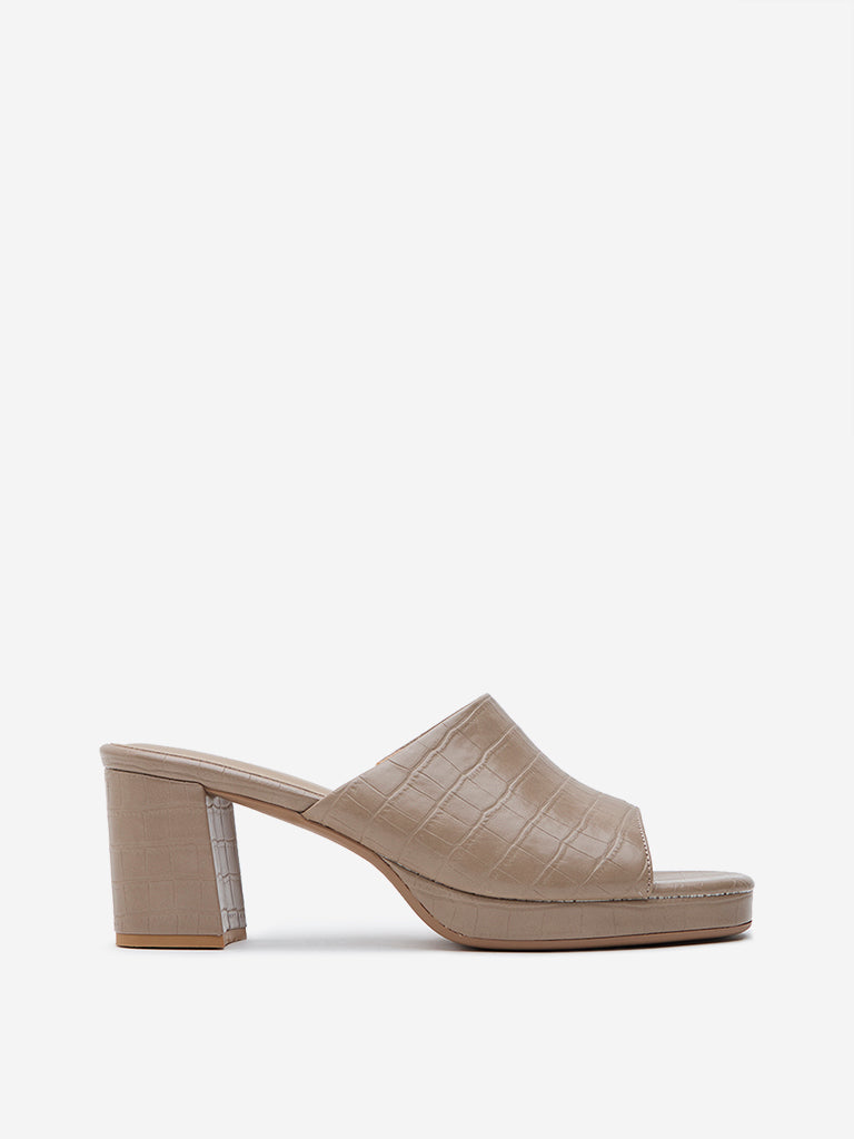 Buy LUNA BLU Taupe Textured Heel Sandals from Westside