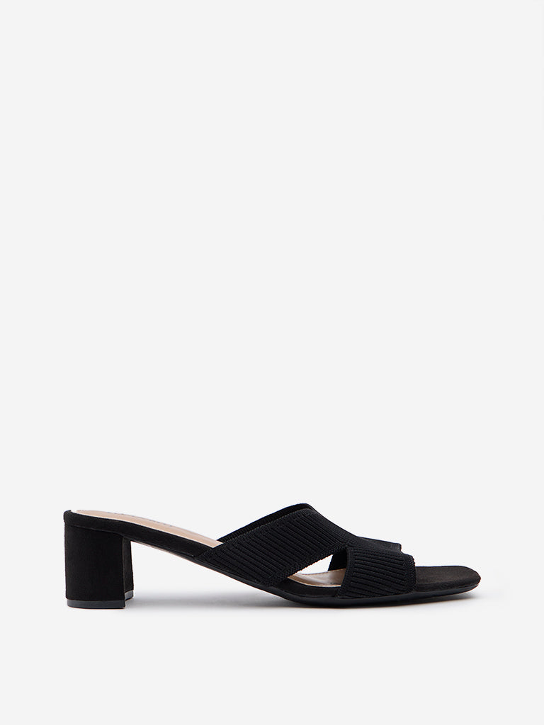 Buy LUNA BLU Black Ribbed-Textured Block Heel Sandals from Westside