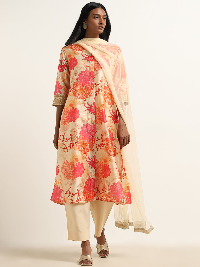 Buy Vark Multicolour Floral Kurta, Palazzos and Dupatta Set from Westside