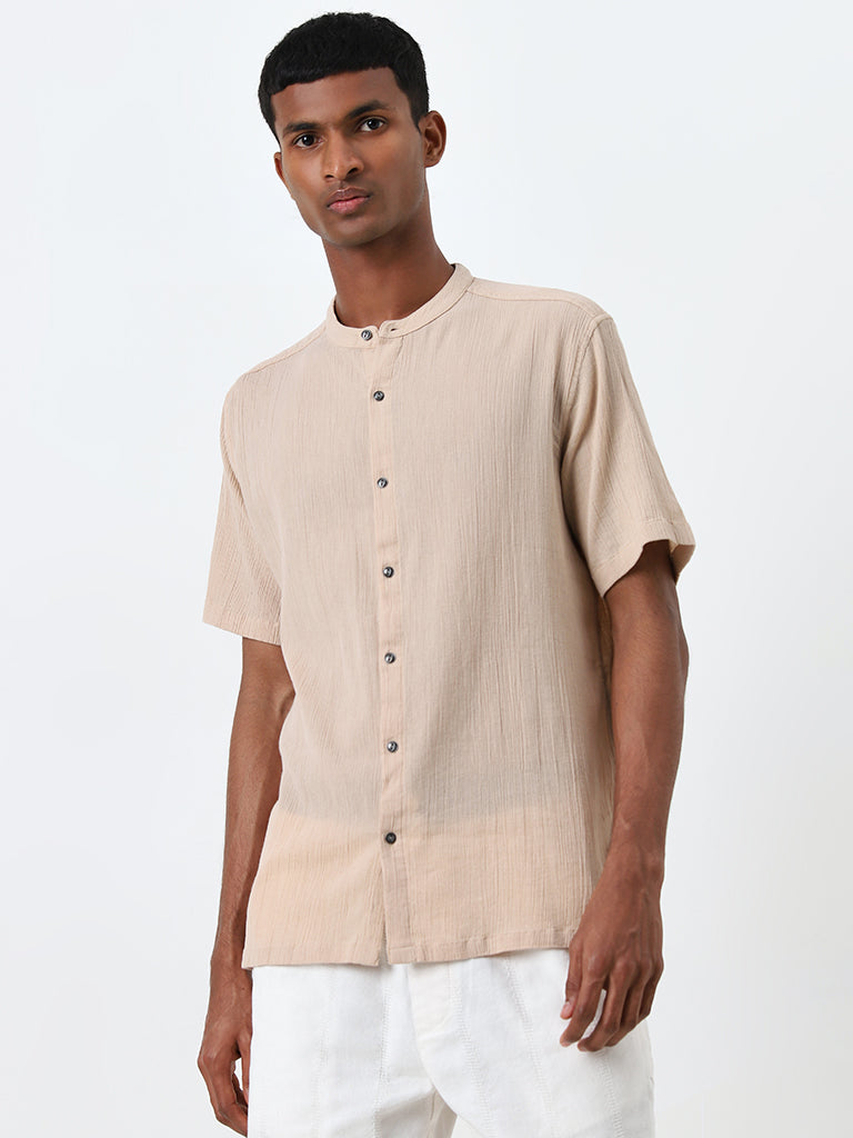 Buy ETA Taupe Crinkle-Textured Relaxed-Fit Cotton Shirt from Westside