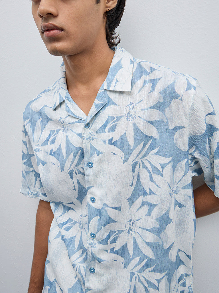 Buy ETA Light Blue Floral Print Relaxed-Fit Shirt from Westside