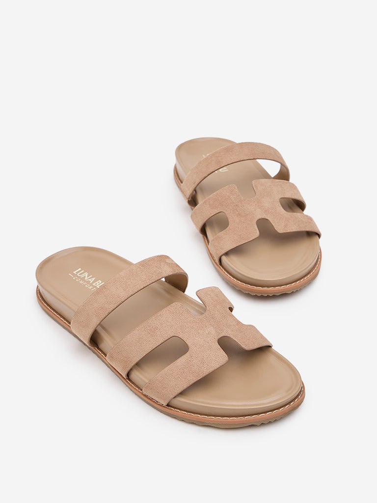 Buy LUNA BLU Taupe Cut-Out Design Comfort Sandals from Westside