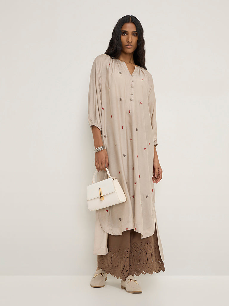 Buy Zuba Dark Brown Schiffli Design Cotton Palazzos from Westside