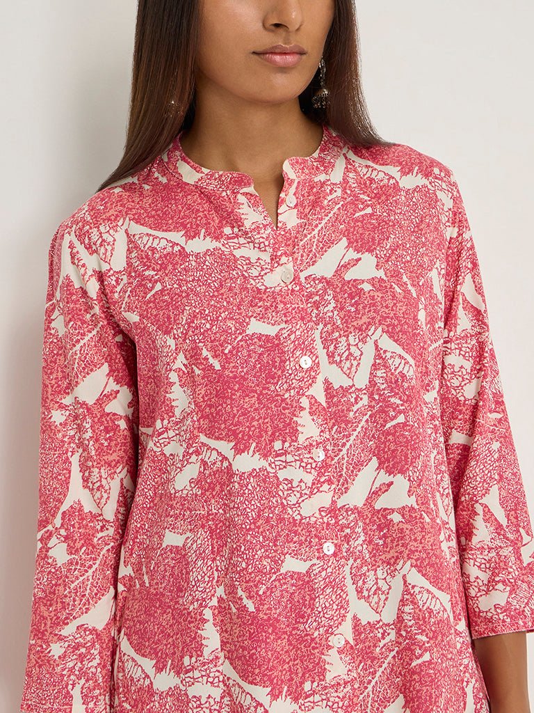 Buy Utsa Pink Leaf Design A-Line Kurta from Westside