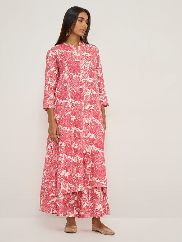 Buy Utsa Pink Leaf Design A-Line Kurta from Westside