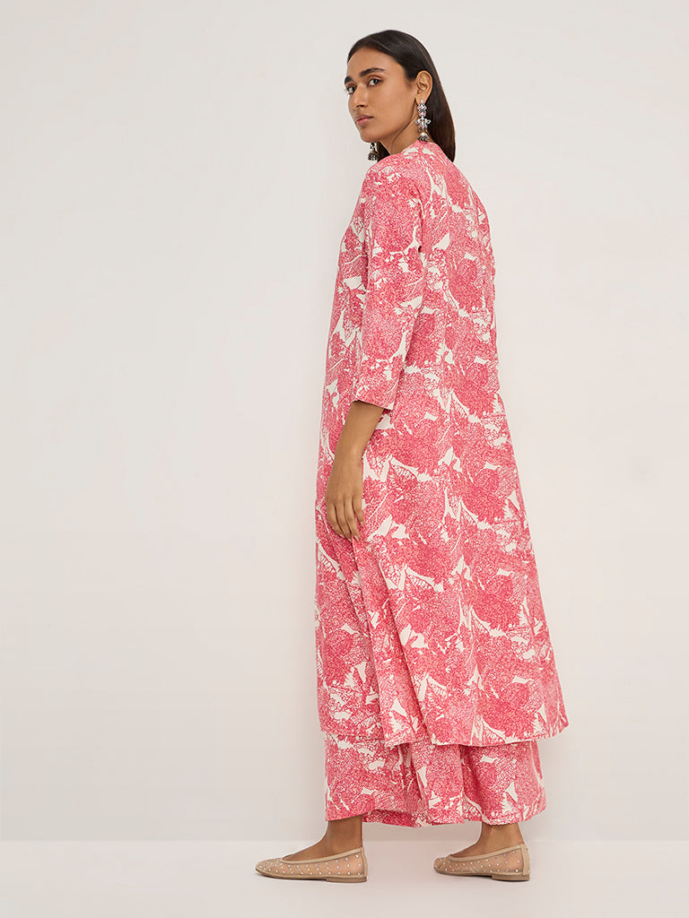 Buy Utsa Pink Leaf Design A-Line Kurta from Westside