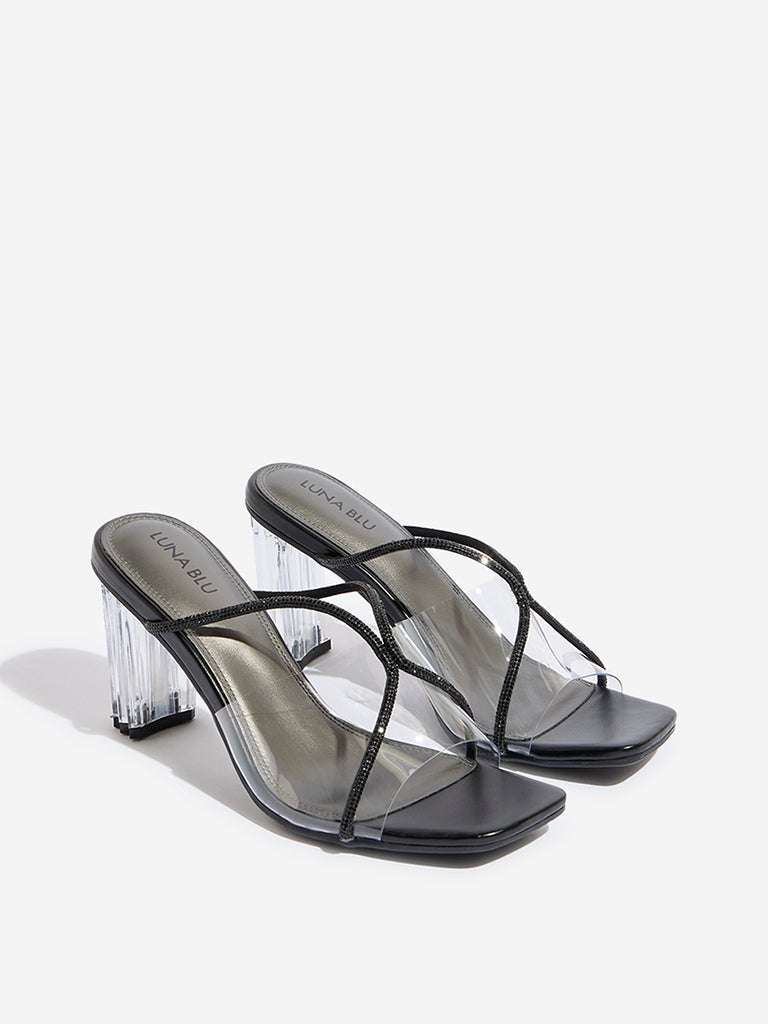 Buy LUNA BLU Black Diamante Embellished Vinyl Heel Sandals from Westside