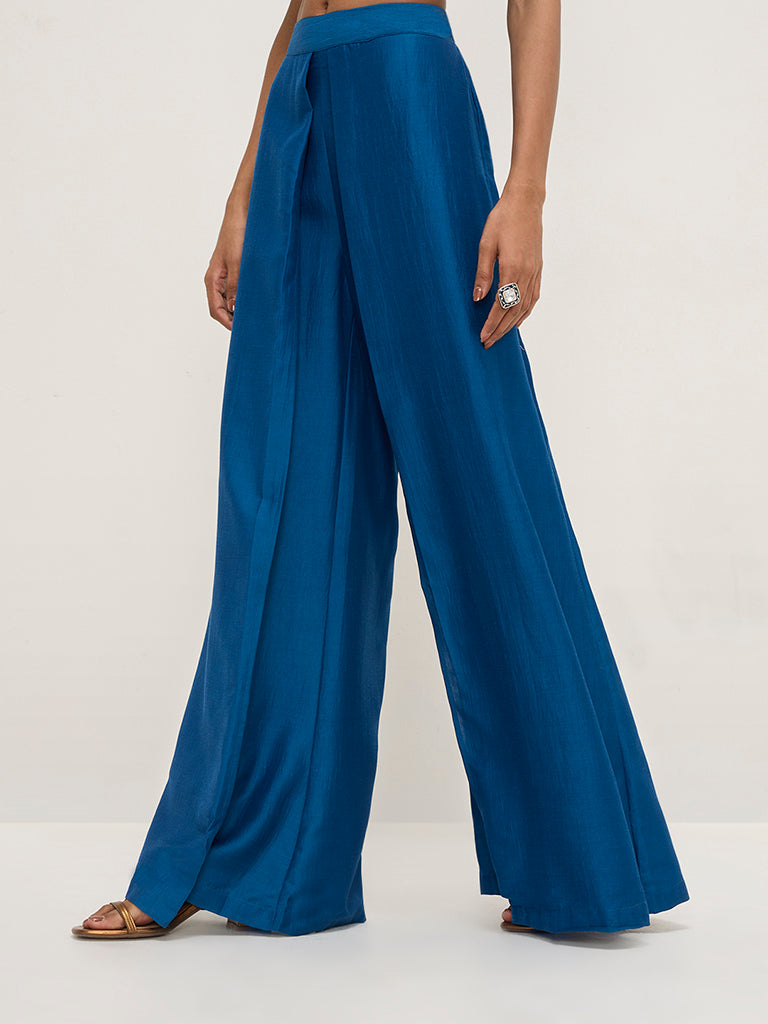 Buy Vark Blue High-Rise Solid Palazzos from Westside