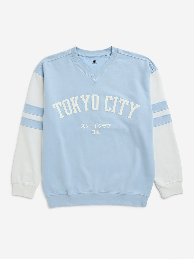 Buy Y&F Kids Boys Light Blue Text Design Cotton-Blend Sweatshirt from ...