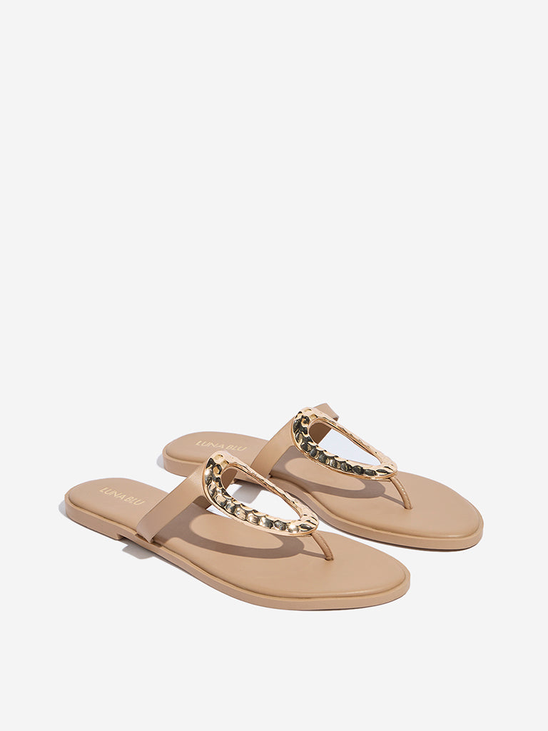 Buy LUNA BLU Beige Hardware-Detailed Thong-Strap Sandals from Westside