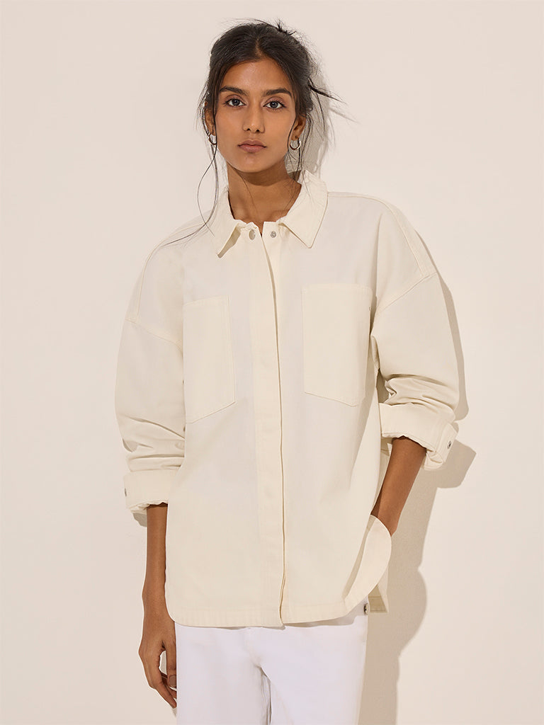 Buy LOV Off-White Solid Cotton Jacket from Westside
