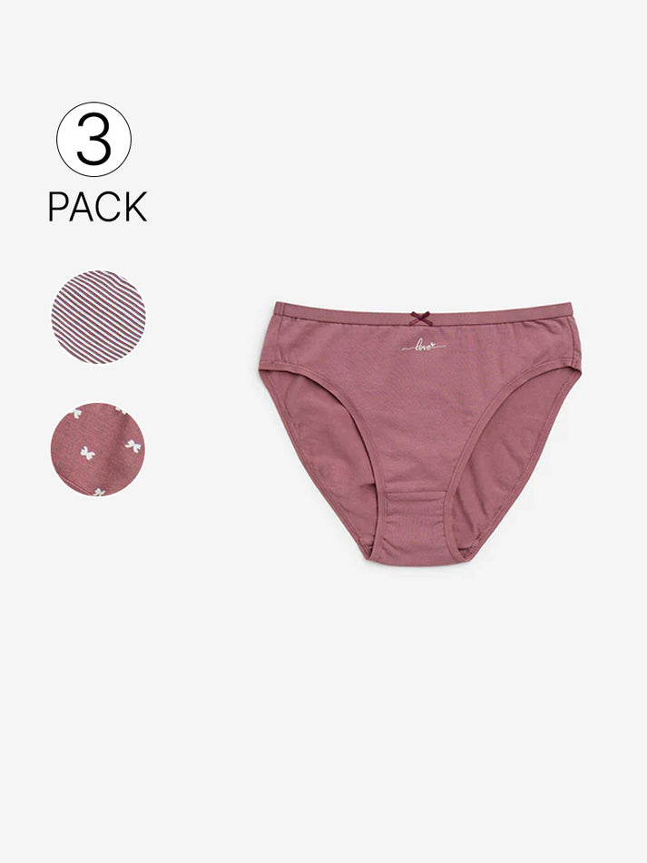 Buy Wunderlove Mauve Cotton-Blend Hi-Leg Briefs - Pack of 3 from Westside