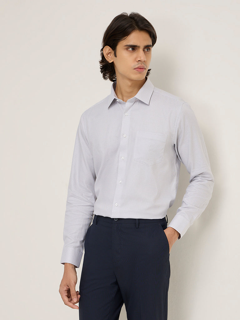 Buy WES Formals Grey Houndstooth Design Slim-Fit Cotton Shirt from Westside