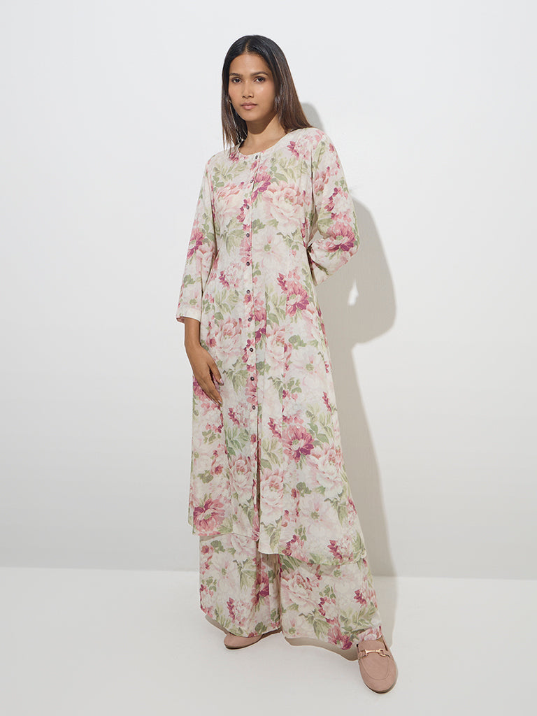 Buy Zuba Pink Floral Design A-Line Kurta from Westside