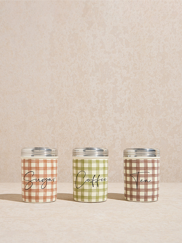 Buy Westside Home Multicolour Gingham Checkered Jar (Set of 3) from ...