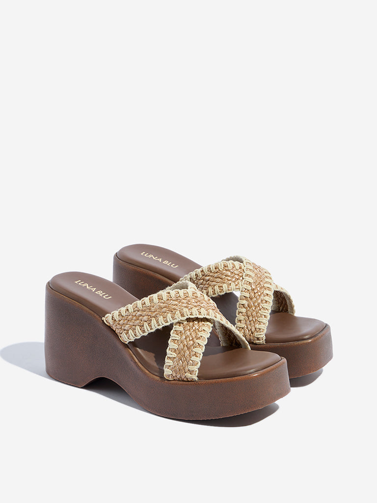 Buy LUNA BLU Beige Criss-Cross Design Wedge Heel Sandals from Westside