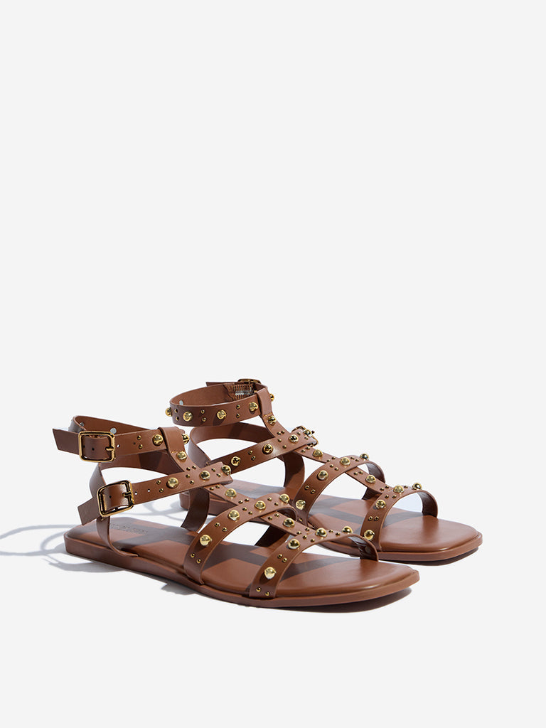 Buy LUNA BLU Brown Studded Gladiator Sandals from Westside
