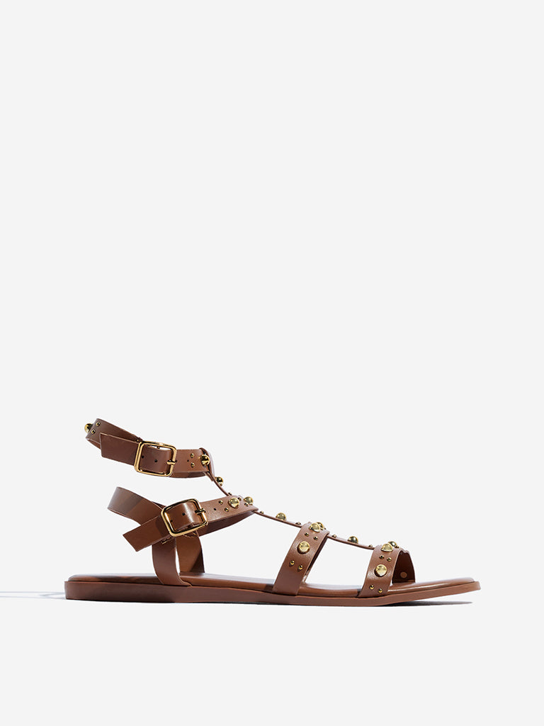 Buy LUNA BLU Brown Studded Gladiator Sandals from Westside