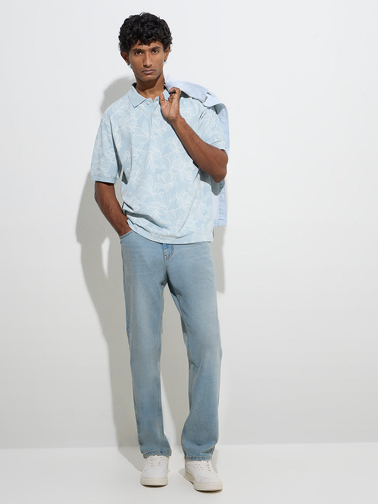 Buy WES Casuals Blue Relaxed-Fit Cotton-Blend Polo T-Shirt from Westside