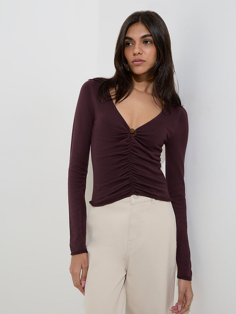 Buy LOV Dark Brown Ruched Top from Westside