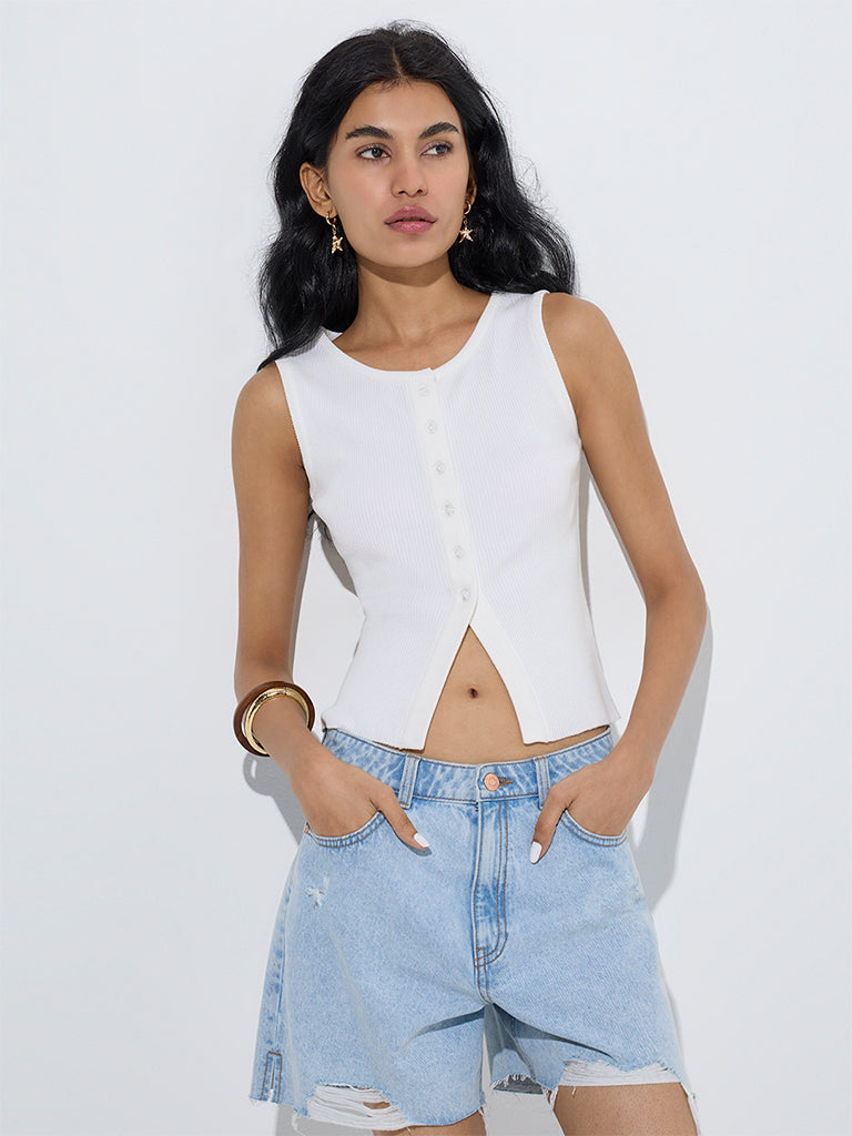 Buy Nuon White Ribbed-Textured Top from Westside