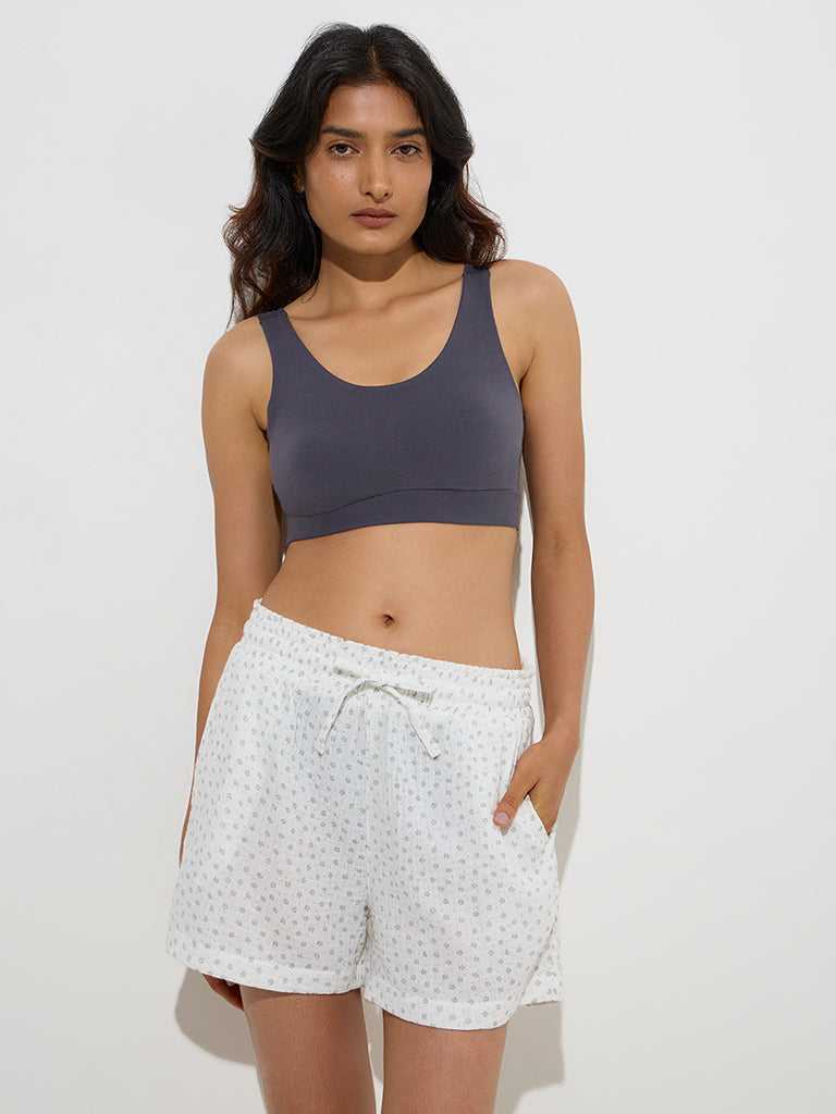 Buy Wunderlove Charcoal Cotton-Blend Sports Bra from Westside