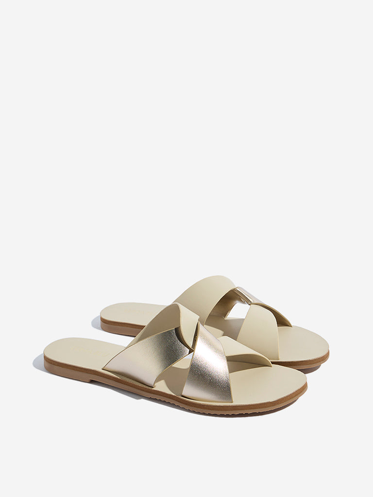 Buy LUNA BLU Ivory Criss-Cross Strap Slides from Westside