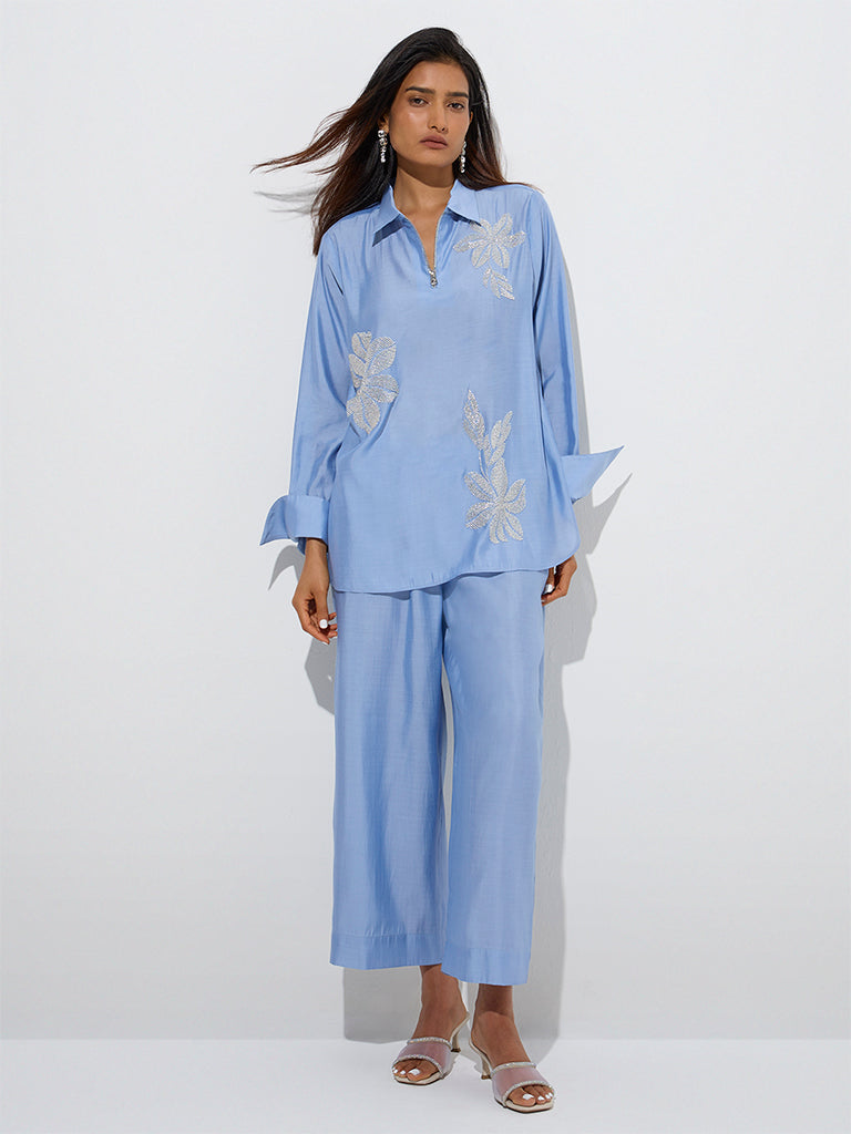 Buy Vark Blue Embellished Tunic with Pants Set from Westside