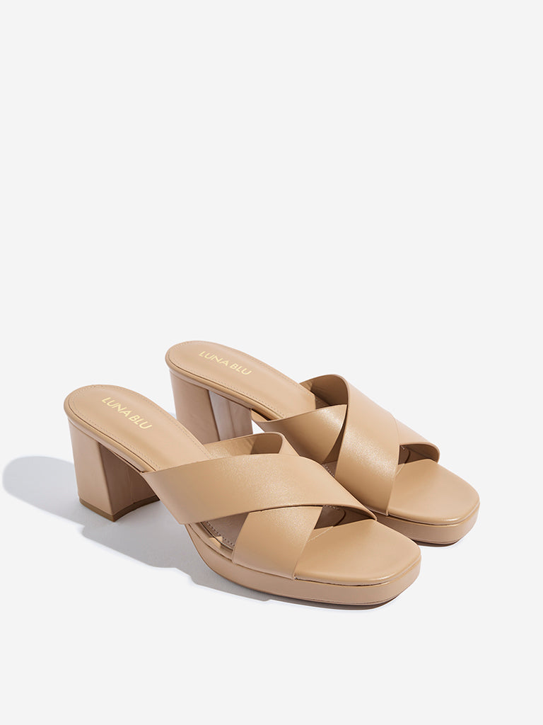 Buy LUNA BLU Beige Block Heel Sandals from Westside