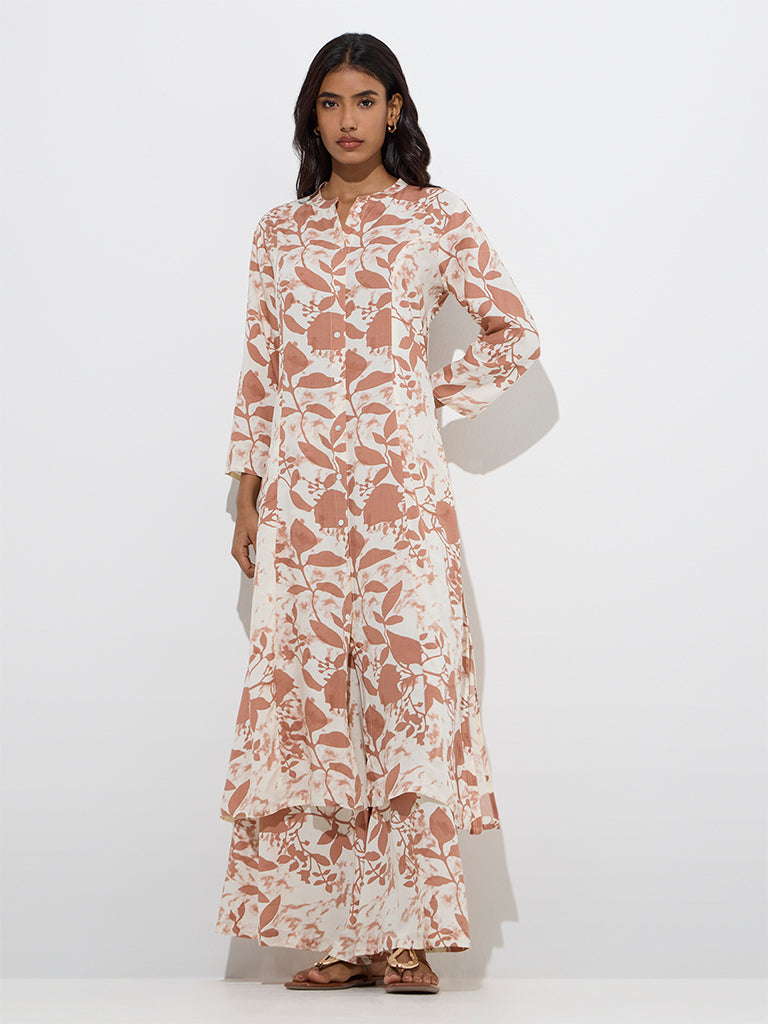 Buy Utsa Rust Botanical Design A-Line Kurta from Westside