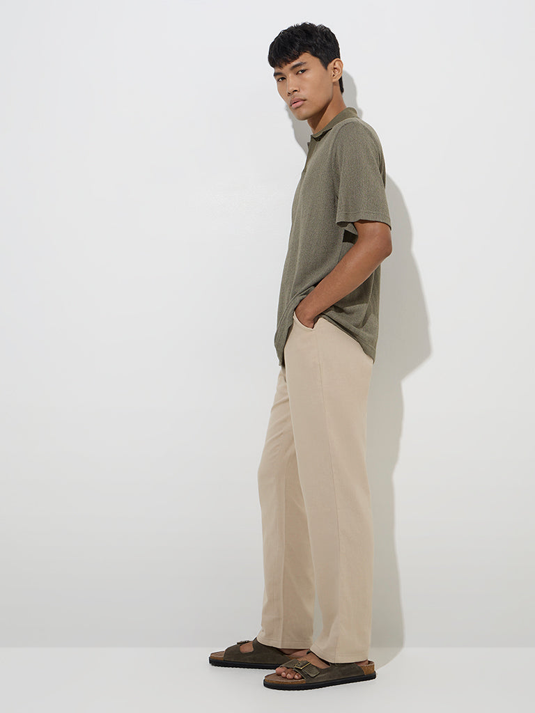 Buy ETA Sage Self-Striped Knitted Relaxed-Fit Polo T-Shirt from Westside