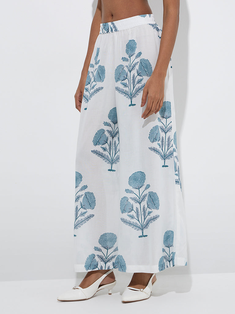 Buy Zuba White Mughal Butta Pattern Palazzos from Westside